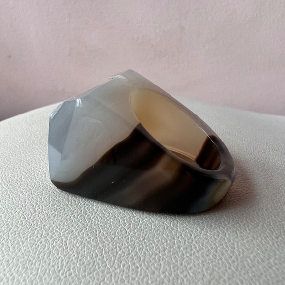 Jewelry | Vintage Large Banded Milky Agate Druzy Stone Carved Chunky ...